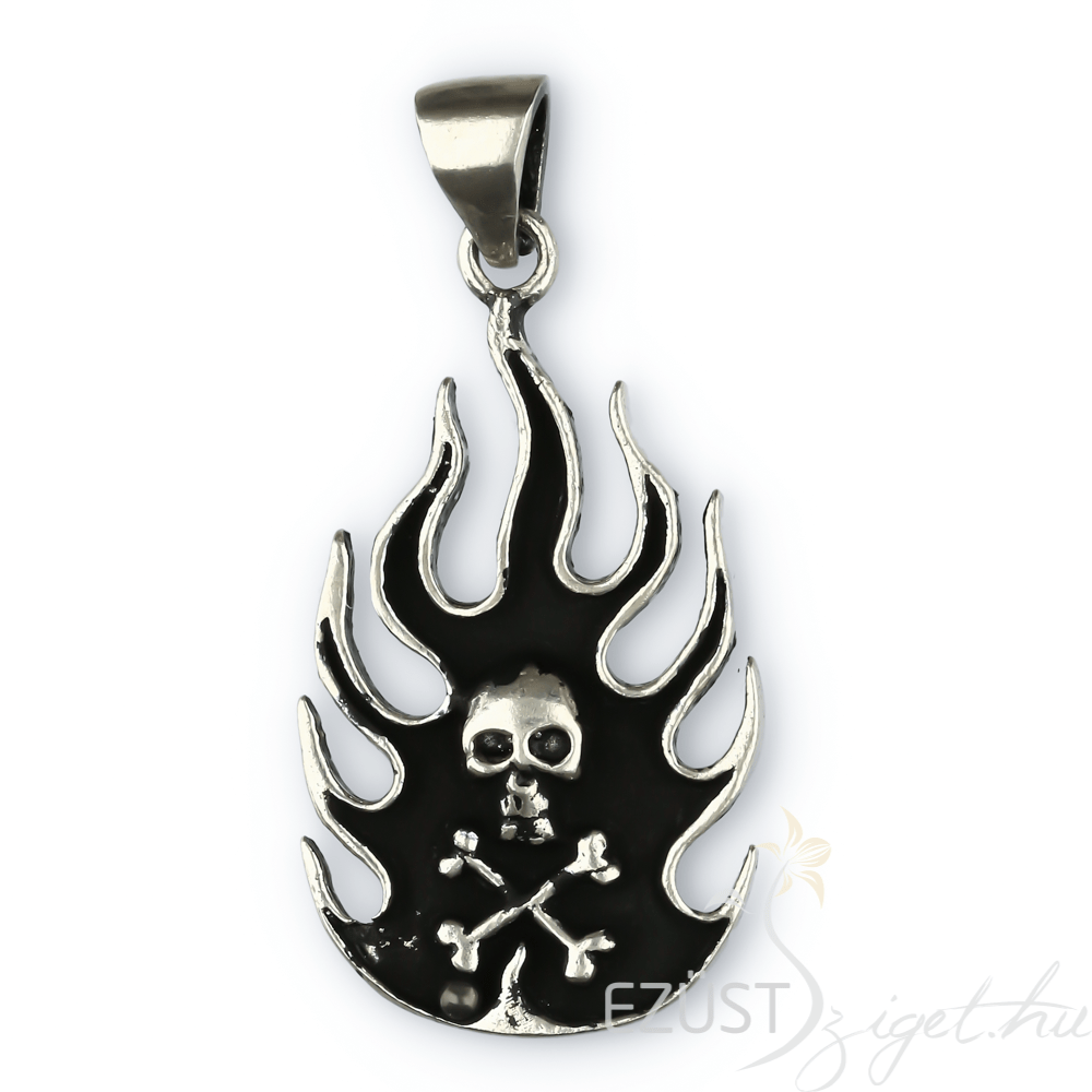 Lángoló Koponya Halálfej Medál - FÉRFI MEDÁL - Ezüst ékszerek - Több ...