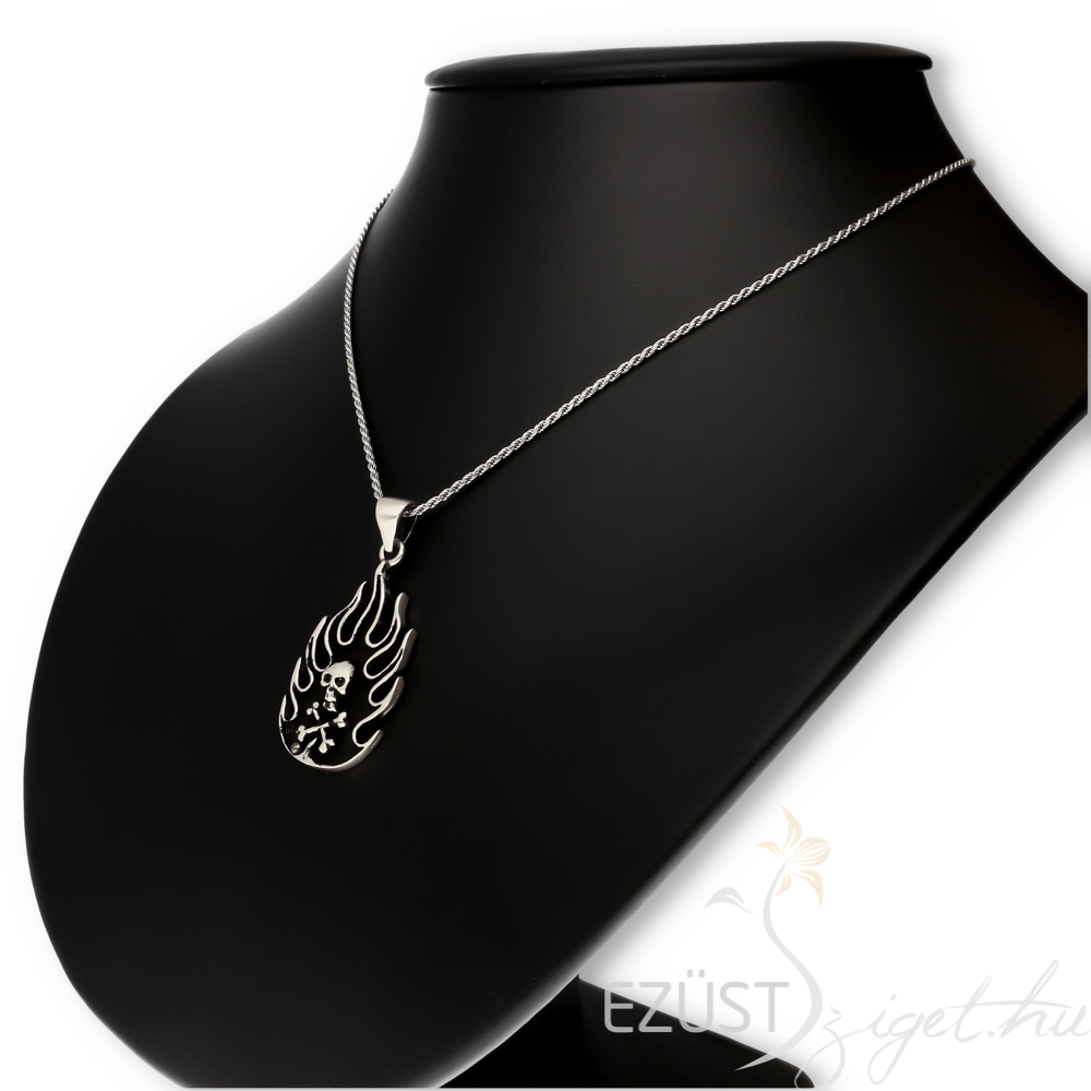 Lángoló Koponya Halálfej Medál - FÉRFI MEDÁL - Ezüst ékszerek - Több ...